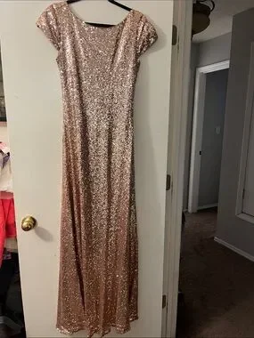 Revelry | Dresses | Revelry Rose Gold Sequin Capsleeve Prom Gown | Poshmark
